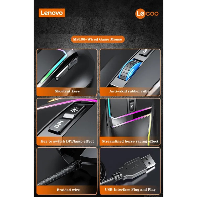 ماوس گیمینگ لنوو مدل Lecoo MS106 - فروشگاه اینترنتی کافه جانبی